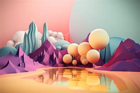 Premium AI Image | Surreal float landscape with abstract shapes and colors