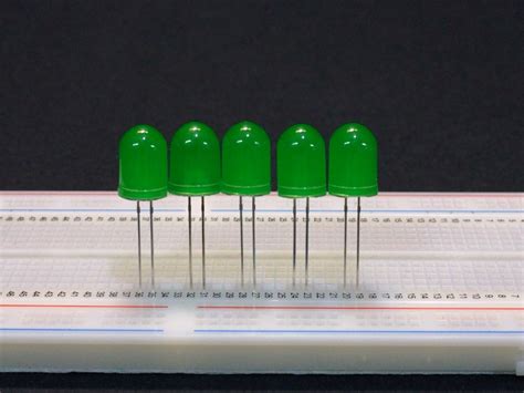 Led Green 10mm Diffused General Purpose 5 Pack Protosupplies
