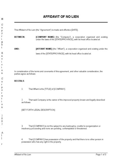 Affidavit Of No Lien Pdf Notary Public Affidavit