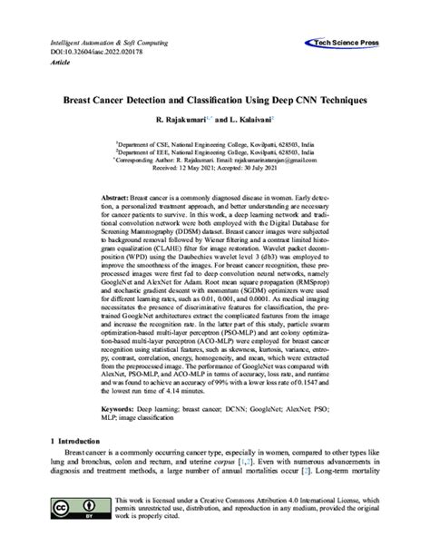 Pdf Breast Cancer Detection And Classification Using Support Vector Machines And Pulse Coupled