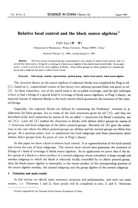 Pdf Relative Local Control And The Block Source Algebras