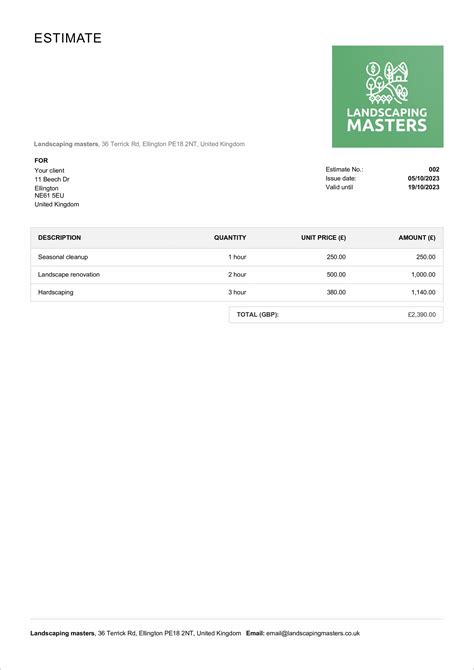 Printable Landscape Estimate Template