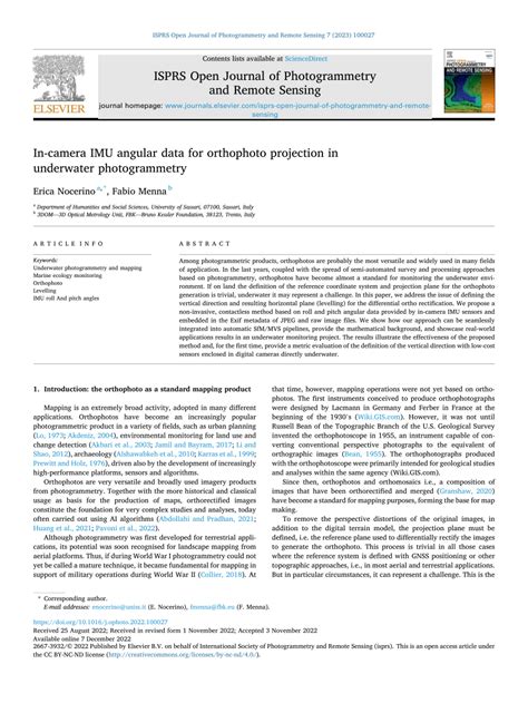 Pdf In Camera Imu Angular Data For Orthophoto Projection In