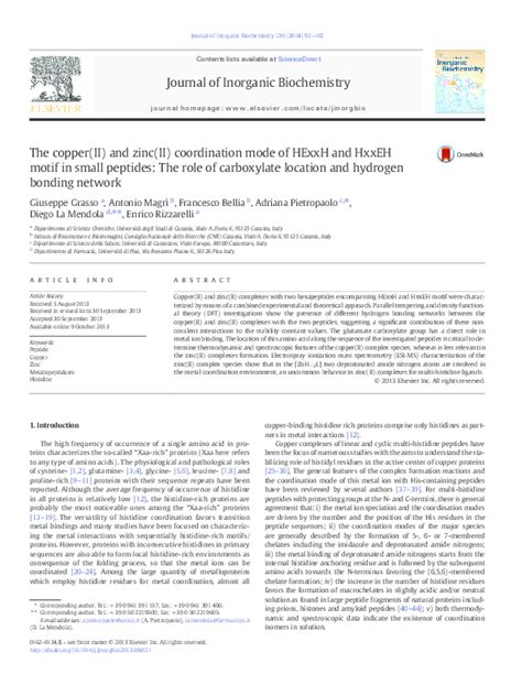 Pdf The Copper Ii And Zinc Ii Coordination Mode Of Hexxh And Hxxeh