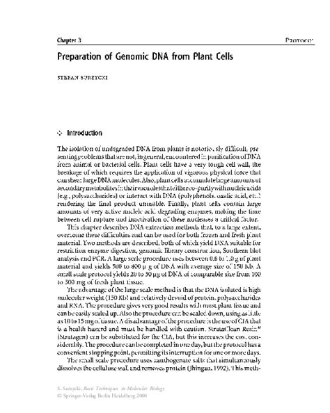 Pdf Preparation Of Genomic Dna From Plant Cells