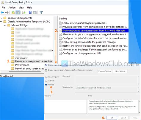 prevent users from exporting saved passwords in microsoft edge
