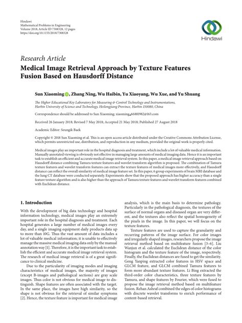 Pdf Medical Image Retrieval Approach By Texture Features Fusion Based On Hausdorff Distance