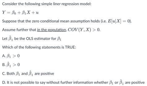 Solved Consider The Following Simple Liner Regression
