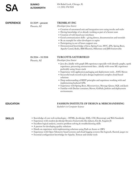 Developer Java Senior Resume Samples Velvet Jobs