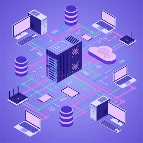 Data Network Cloud Computing Technology Isometric Stock Vector