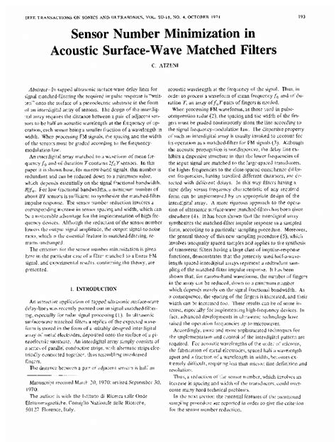Sensor Number Minimization In Acoustic Surface Wave Matched Filters Ieee Journals And Magazine