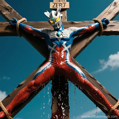Ultraman Zero Is Crucified In An X Shaped Position With His Legs Spread