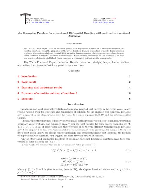 Pdf An Eigenvalue Problem For A Fractional Differential Equation With