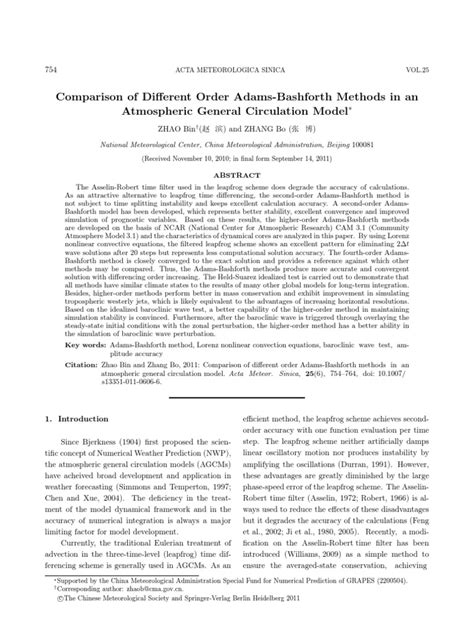 Comparison Of Different Order Adams Bashforth Methods In Anatmospheric