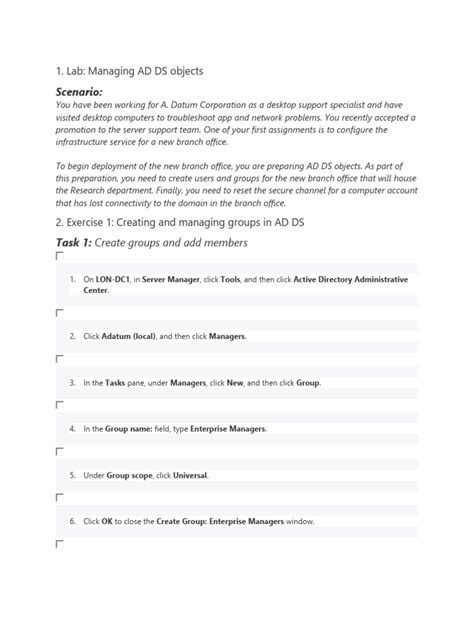 module 02 managing objects in ad ds pdf active directory computing
