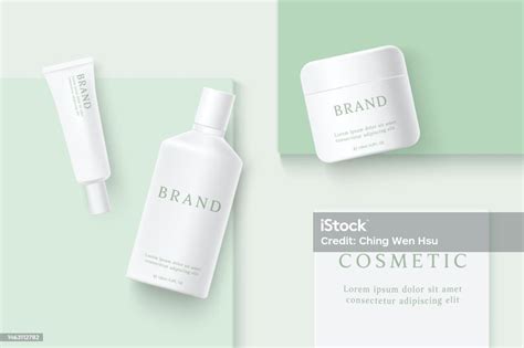 스킨 케어 제품 및 패키지 광고 템플릿은 녹색 배경에 있습니다 포장에 대한 스톡 벡터 아트 및 기타 이미지 포장 3차원
