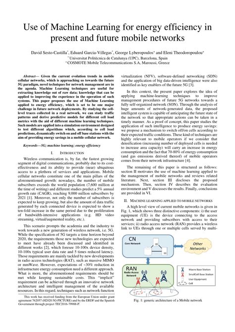 Pdf Use Of Machine Learning For Energy Efficiency In Present And Future Mobile Networks