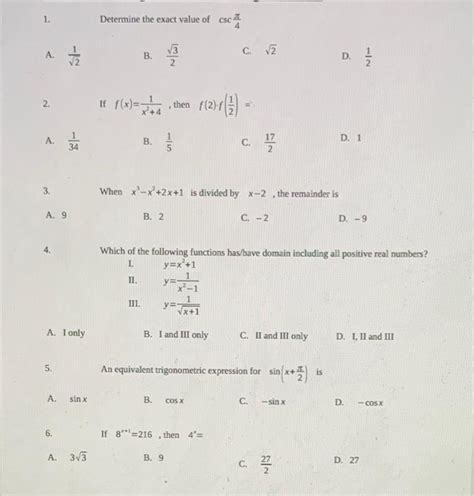 Solved 1 Determine The Exact Value Of Csc4 A B 12 C 2 N Chegg Com