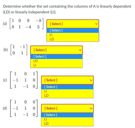 solved determine whether the set containing the columns of a