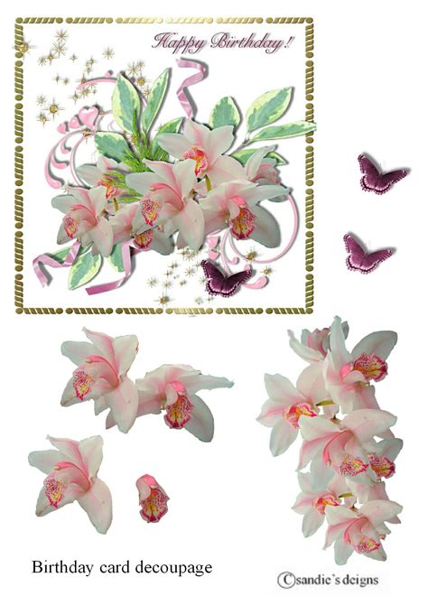Decoupage Sheet For Birthday Card With Flowers And Butterflies