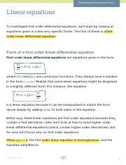 Linear Equations Pdf Differential Equations Notes Linear Equations To Investigate First Order