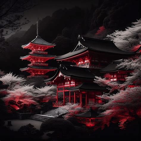 A Traditional Japanese Temple Nestled Among Cherry Blossom Trees With