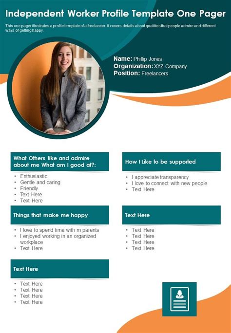 Independent Worker Profile Template One Pager Pdf Document Ppt Template