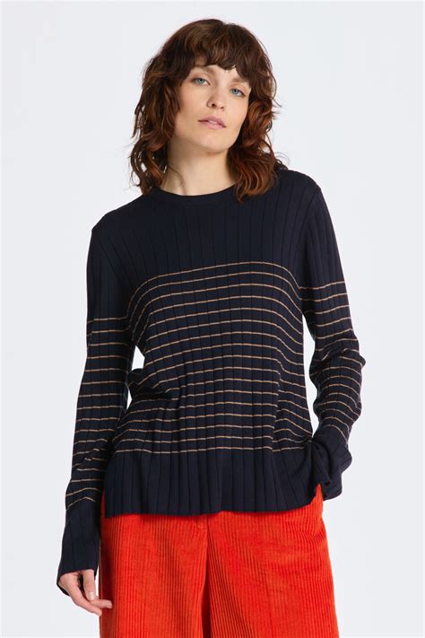 SVETR GANT STRIPE RIBBED KNIT C-NECK EVENING BLUE | GANT CZ