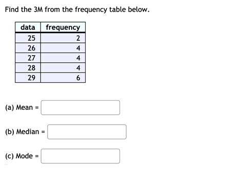 solved find the 3m from the frequency table below data 25