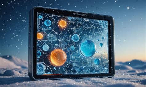 tablet with screen showing map planets stock illustration
