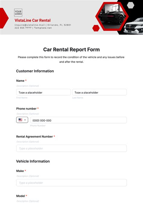 Free Car Rental Report Form Template To Edit Online