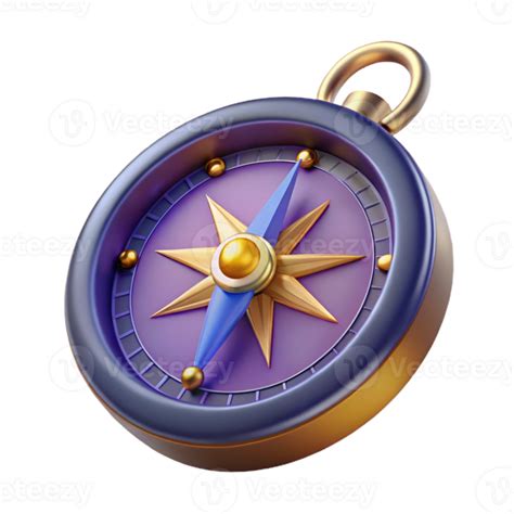 3d Compass Illustration Golden And Purple Navigation 56474068 Png