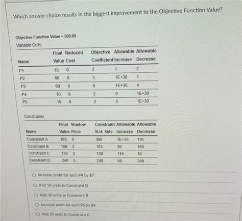 Solved Which Answer Choice Results In The Biggest