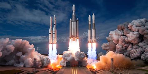 Dramatic Rocket Launch With Multiple Rockets Taking Off Simultaneously
