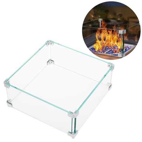 glass wind guard for propane fire pit table 15 x 15 x 6 inch squarer