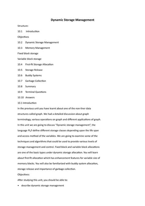 Dynamic Storage Management We Had A Detailed Discussion About Graph Terminology Various Studocu