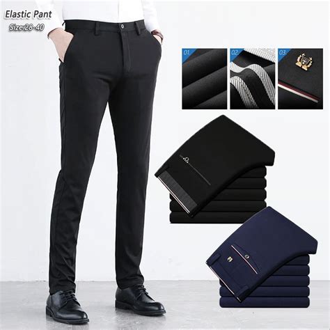 【local Delivery】กางเกงสูทผู ้ ชายสํานักงานบางสลิมฟิตสีดํากางเกงขายาวผ ้ าไนลอนยืดหยุ ่ นธุรกิจ