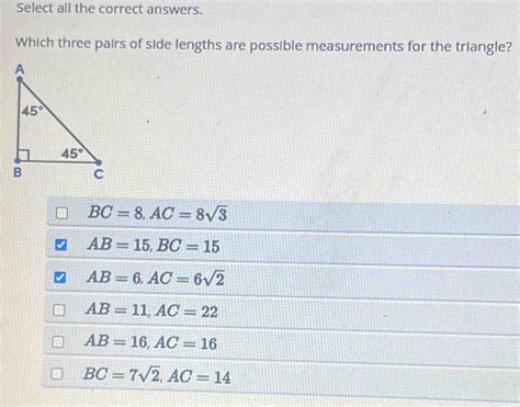 solved select all the correct answers which three pairs of side
