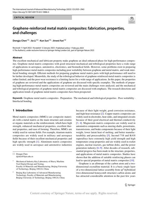 Graphene Reinforced Metal Matrix Composites Fabrication Properties And Challenges Request Pdf