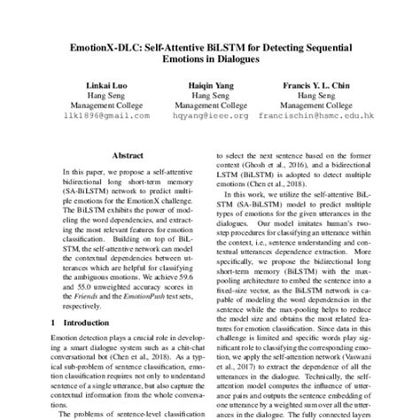 Emotionx Dlc Self Attentive Bilstm For Detecting Sequential Emotions