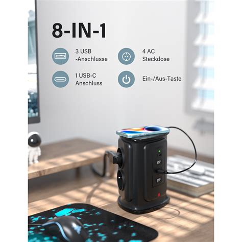 Safemore 1 порт тип C 3 порта Usb A за бързо зареждане 4 контакта за променлив ток защита от