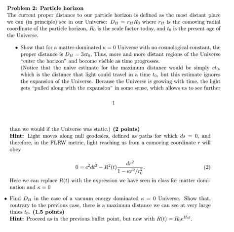 Solved Problem 2 Particle Horizon The Current Proper