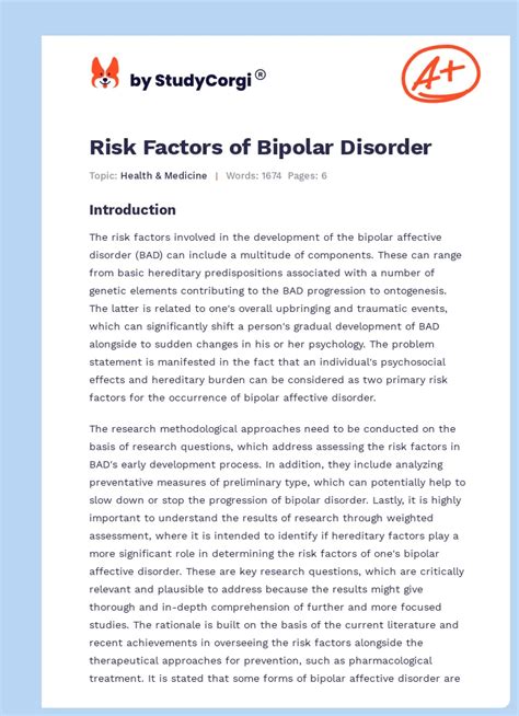 Risk Factors Of Bipolar Disorder Free Essay Example