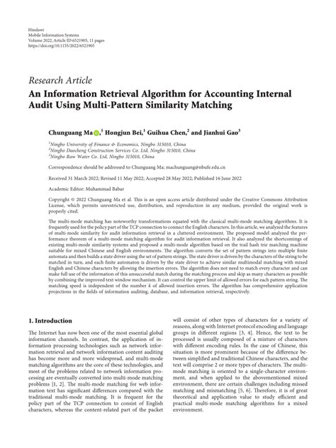 Pdf An Information Retrieval Algorithm For Accounting Internal Audit