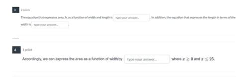 Solved 2 Points The Equation That Expresses Area A As A Chegg Com