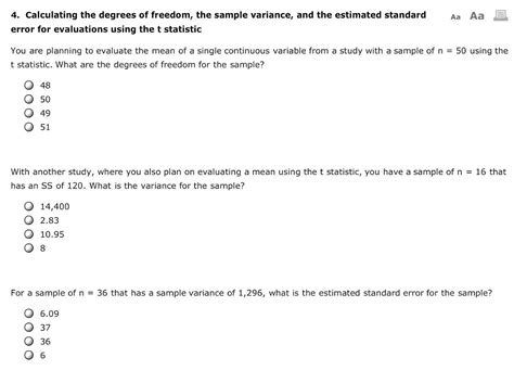 Solved Calculating The Degrees Of Freedom The Sample