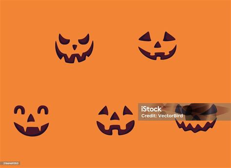 Cute Scary Halloween Faces For Jack Pumpkin Stencils Helloween Holiday Characters Set Spooky