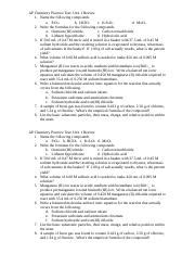 AP Chemistry Practice Test Unit Doc AP Chemistry Practice Test Unit Review Name The