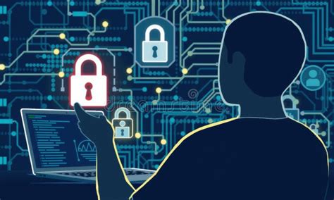 Person Interacting With Digital Security Icons On Laptop Emphasizing Cyber Hygiene And Online