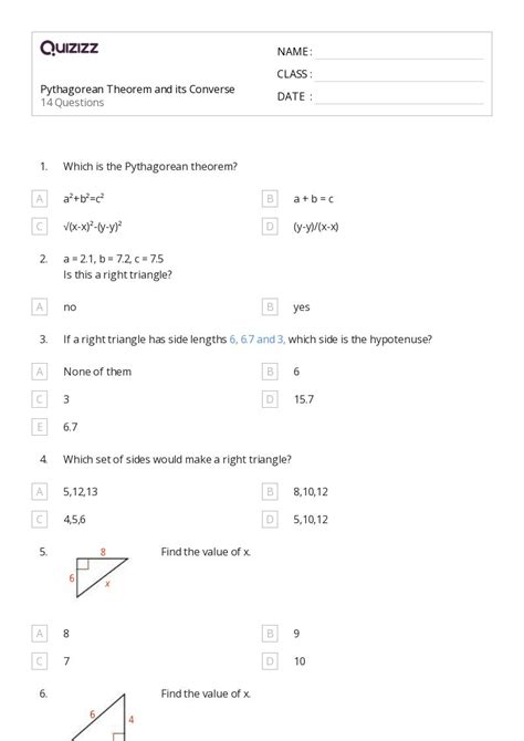 50 Pythagorean Theorem Worksheets For 10th Grade On Quizizz Free